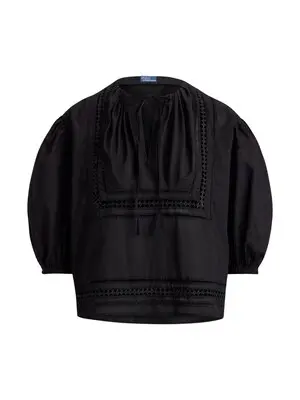 Polo Ralph Lauren Cotton Blouse With Lace Trim - Black