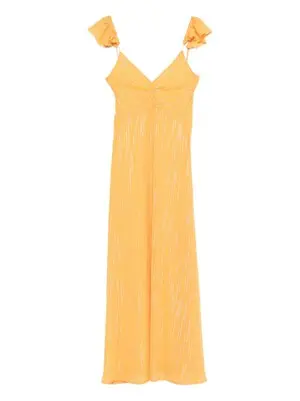 FORTE_FORTE V-neck Maxi Dress With Metallic Stripes - Orange