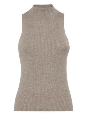 Brunello Cucinelli Ribbed Cashmere Blend High Neck Tank - Brown