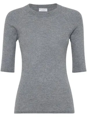 Brunello Cucinelli Cashmere Blend Ribbed Crewneck Sweater