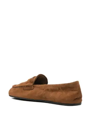 Miu Miu Ruched Suede Loafers - Brown