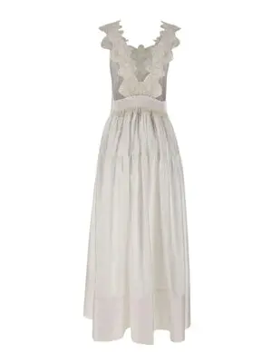 Maurizio Open Back Lace Trim Maxi Dress