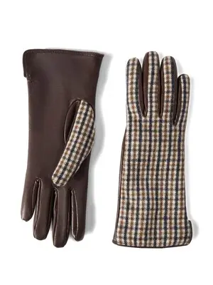 Brunello Cucinelli Plaid And Leather Gloves - Brown