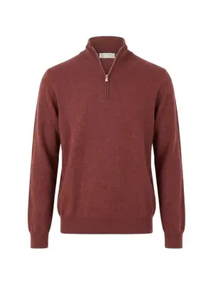 Brunello Cucinelli Cashmere Quarter Zip Sweater - Red