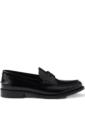 Prada Leather Loafers With Rope Detail And Logo - Black