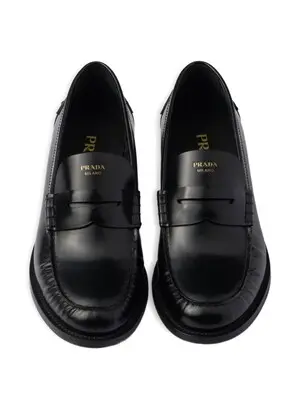 Prada Leather Loafers With Rope Detail And Logo - Black