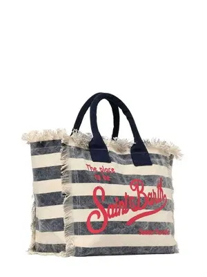 MC2 SAINT BARTH Striped Tote Bag With Fringed Trim - Blue