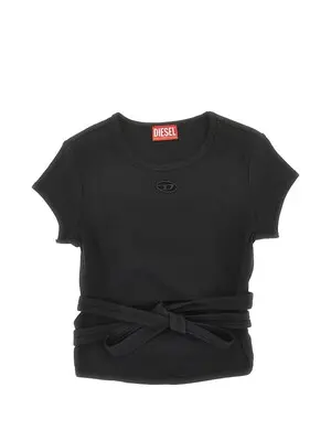 DIESEL® Cotton T-shirt With Waist Tie Detail - Black
