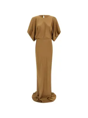 Norma Kamali Long Dress With Teardrop Detail And Draped Sleeves - Beige