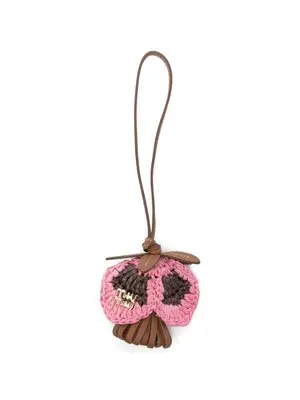 Miu Miu Crochet Flower Charm With Logo Plaque - Pink