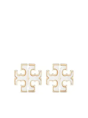 Tory Burch Kira Gold-tone Logo Stud Earrings - White