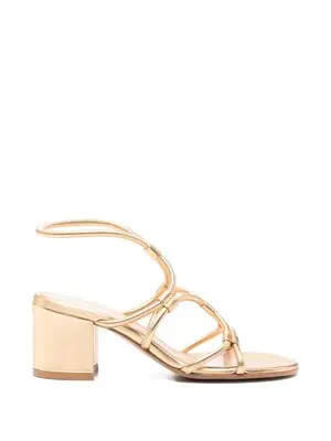 GIANVITO ROSSI Metallic Leather Strappy Block Heel Sandals