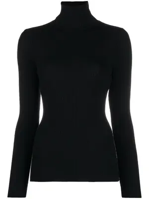 Wolford Virgin Wool Ribbed Knit Roll Neck Sweater - Black