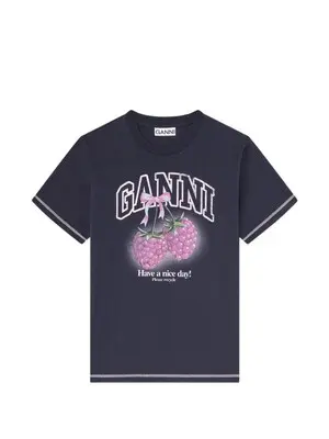 GANNI Raspberry Graphic Print Cotton T-shirt - Black