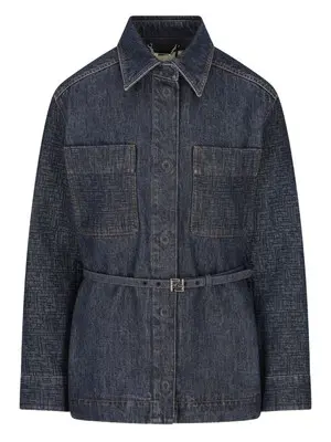 Fendi Denim Cotton Jacket With Ff Quilting And Belted Waist