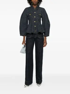GANNI Denim Cotton Jacket With Peplum Hem