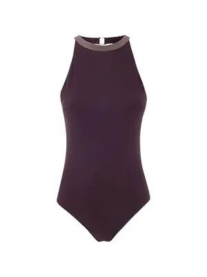 Brunello Cucinelli Halterneck Embellished One-piece Swimsuit - Brown