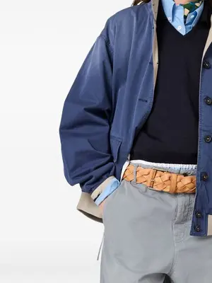 Miu Miu Cotton Blouson Jacket With Embroidered Logo - Blue