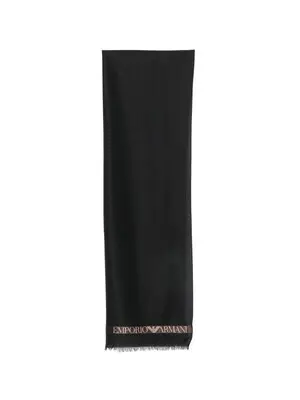 Emporio Armani Logo Wool Blend Scarf - Black