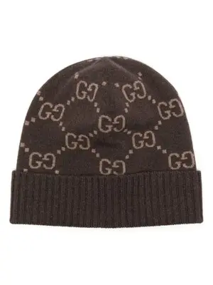 Gucci Gg Cashmere Beanie Hat - Brown