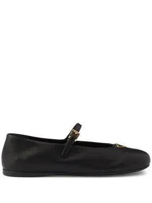 Prada Suede Leather Ballet Flats With Buckle Strap
