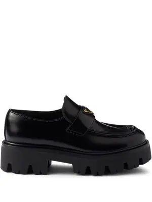 Prada Leather Loafers With Gold Buckle
