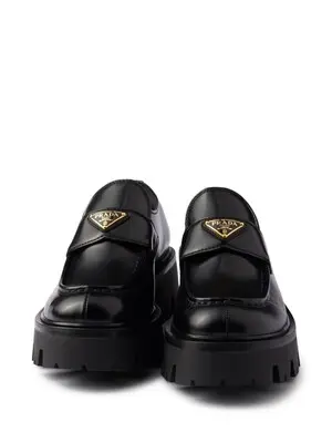 Prada Leather Loafers With Gold Buckle