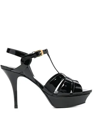 Saint Laurent Tribute Leather High Heel Sandals - Black
