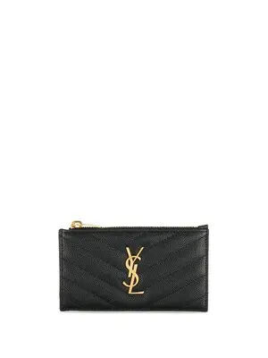 Saint Laurent Cassandre Leather Zipped Card Case - Black