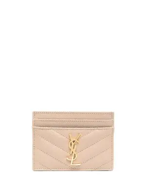 Saint Laurent Cassandre Leather Card Case - Beige