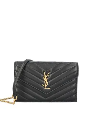 Saint Laurent Envelope Cassandre Leather Wallet On Chain - Black