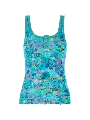 Chloé Ribbed Floral Print Scoop Neck Tank