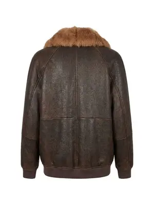 Brunello Cucinelli Leather Bomber Jacket With Fur Collar