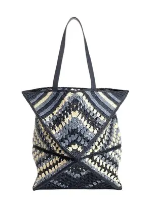 Loewe Puzzle Fold Xl Raffia Tote Bag - Blue