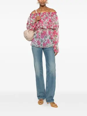Chloé Printed Off-the-shoulder Blouse