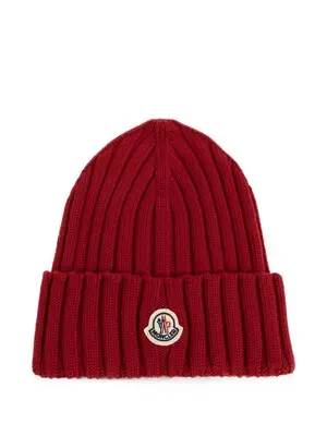 Moncler Logo Wool Beanie - Red