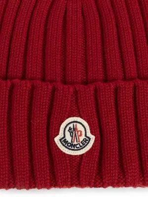 Moncler Logo Wool Beanie - Red