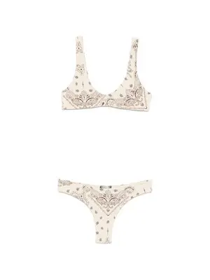 VENUJA Paisley Print Bikini Set With Crystal Embellishments - Beige