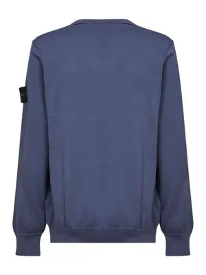 Stone Island Crew Neck Sweater With Removable Logo Patch - Blue