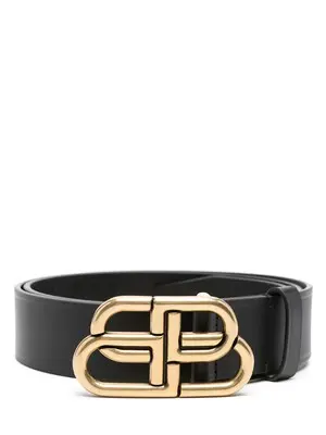 Balenciaga Bb High Belt With Gold Buckle - Black
