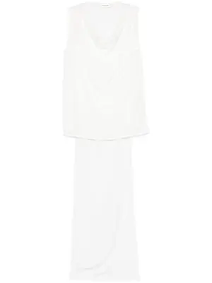PAROSH Silk Sleeveless Cowl Neck Top With Straight Hem