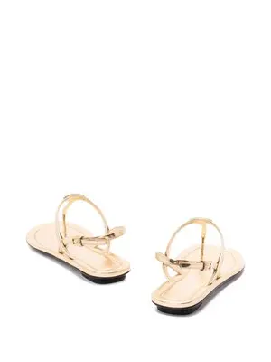 Prada Leather Thong Sandals With Gold Tone Buckle