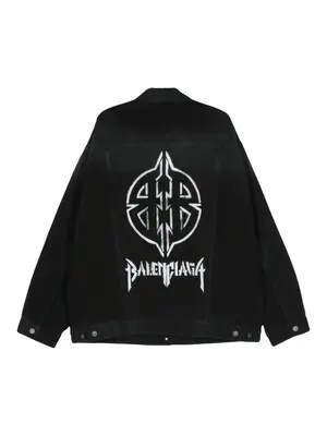 Balenciaga Denim Logo Print Trucker Jacket