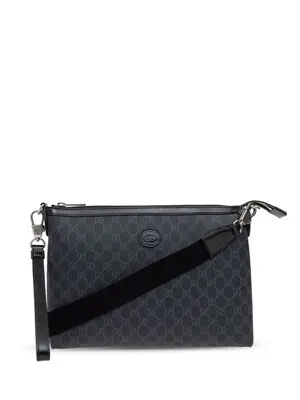 Gucci Gg Supreme Canvas Shoulder Bag With Interlocking G Logo - Black