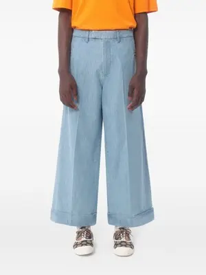 Valentino Garavani Light Wash Cotton Cuffed Wide Leg Jeans