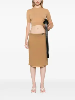 Miu Miu Sand Silk Chiffon Midi Skirt