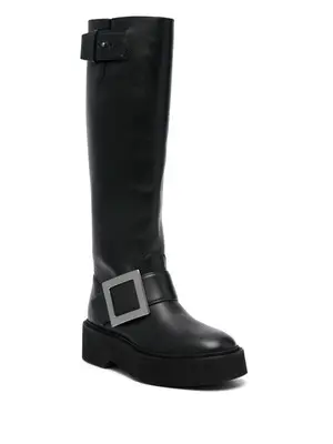 ROGER VIVIER Viv Rangers Knee-high Leather Boots With Decorative Buckle