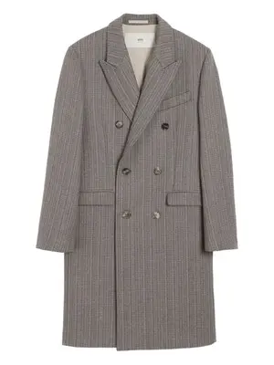 AMI Paris Double-breasted Herringbone Wool Coat