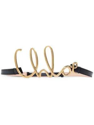 Chloé Iconic Leather Belt With Gold-tone Logo Buckle - Black