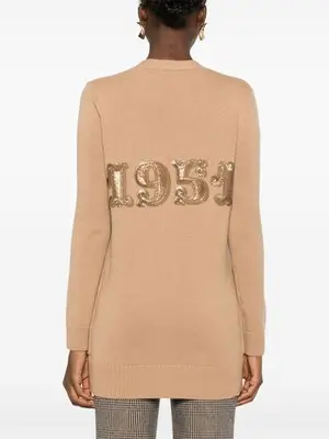Max Mara Wool And Cashmere Blend Cardigan With Sequined Motif - Beige